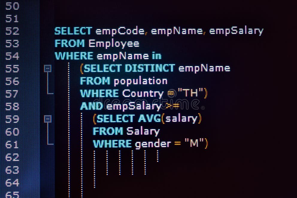 SQL (Structured Query Language) Code on Computer Monitor. Stock Photo ...
