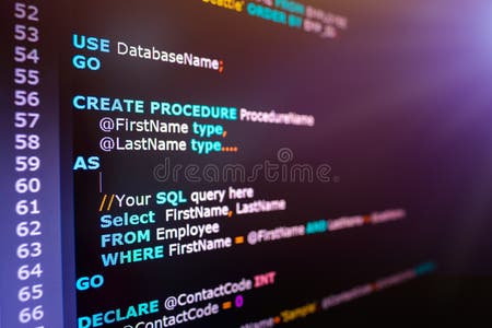 SQL (Structured Query Language) Code on Computer Monitor Stock Image ...