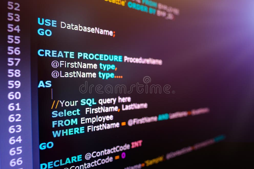 SQL (Structured Query Language) Code on Computer Monitor Stock Image ...
