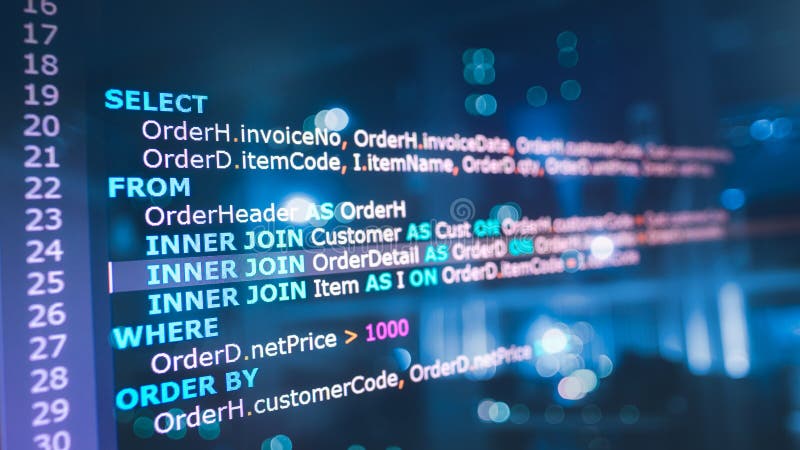 SQL (Structured Query Language) Code on Computer Monitor and Server ...
