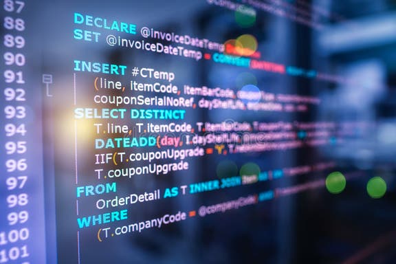 SQL (Structured Query Language) Code on Computer Monitor and Server ...