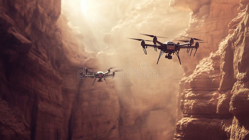 Modern Drone Squad Navigates through a Stunning Canyon Landscape in a ...