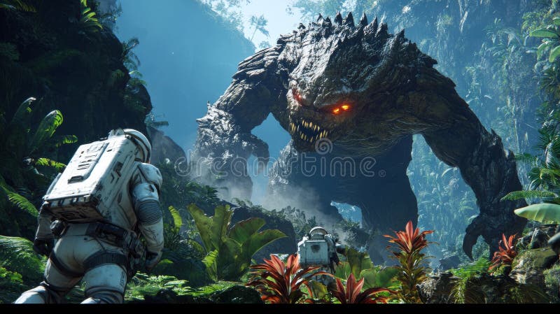 Astronaut Squad in a Tense Standoff with a Giant Rock Creature in the ...