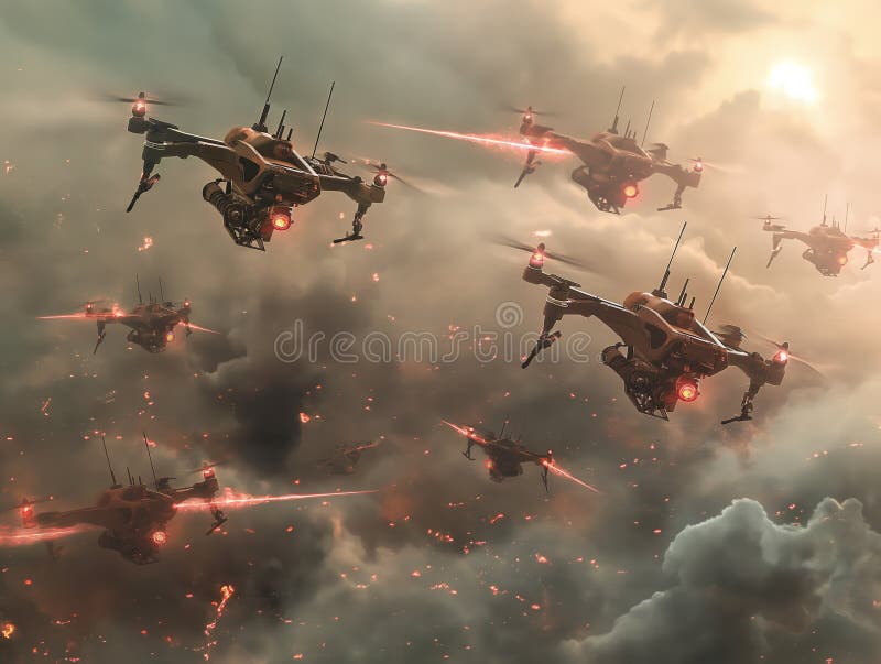 Aerial Combat Scene with Futuristic Aircrafts Stock Photo - Image of ...