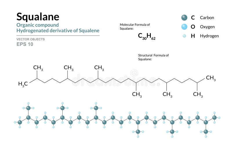 Squalane. Structural Chemical Formula and 3d Model of Molecule. C30H62 ...