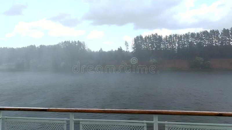 Squally Wind, Rain and Storm on the River, View of the Shore and Bad ...