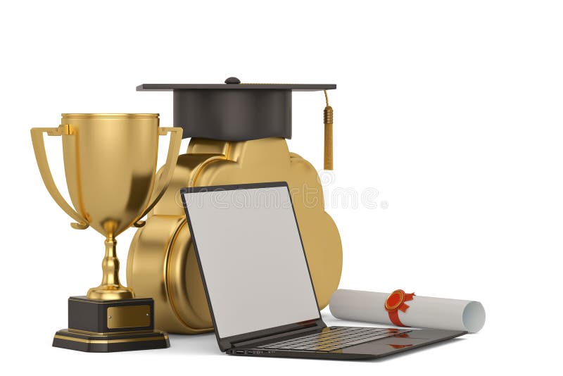 Square Academic Cap with Cloud and Laptop Isolated on White Background ...