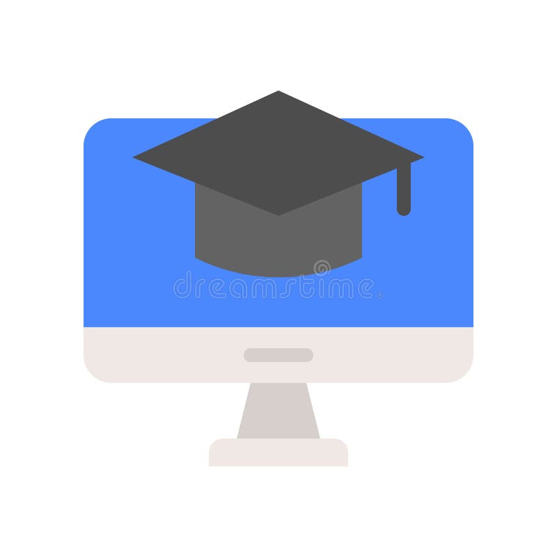 Square Academic Cap on Computer Screen, E-learning Concept Icon Stock ...