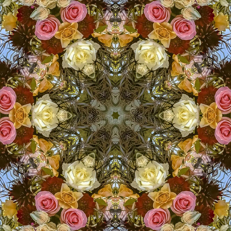 Square Angular Floral Design with Red Orange and White Flowers at a ...