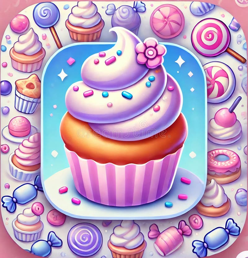 A Square App Icon for a Cooking Game Featuring Cupcake Baking, Stock ...