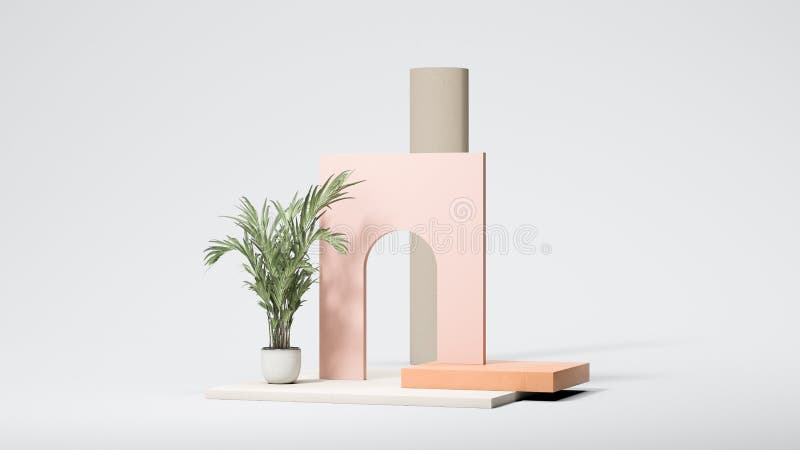 Square Arc on the Bright Blue Background with Small Palm Tree. Minimal ...