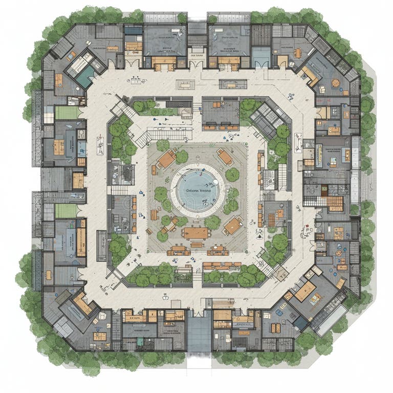 Central Open Courtyard Stock Illustrations – 313 Central Open Courtyard ...