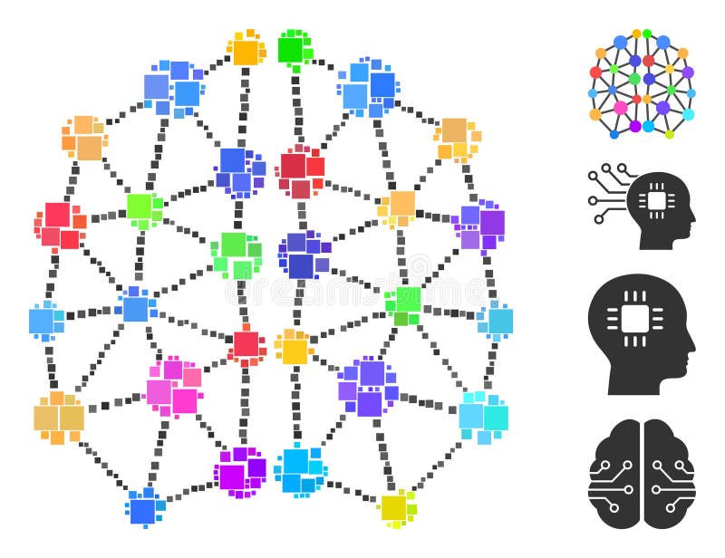 Square Artificial Brain Icon Vector Mosaic Stock Vector - Illustration ...