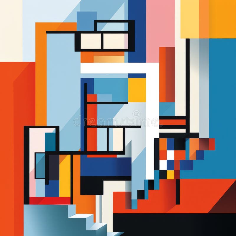 Colorful Cubist Building: Abstract De Stijl Stock Illustration Stock ...