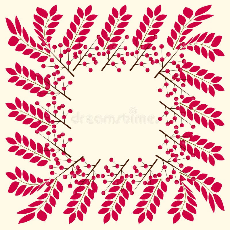Square Autumn Border Made from Leaves and Red Berries Stock Vector ...