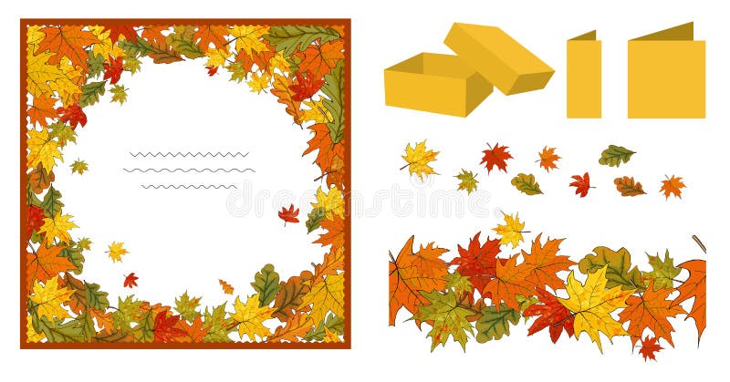 Square Autumn Pattern with Leaves on White Background Stock ...