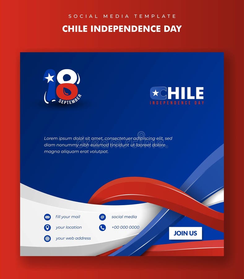 Square Banner Post Template with Wavy 3d Blue Red White Shape. Chile Independence Day Stock ...