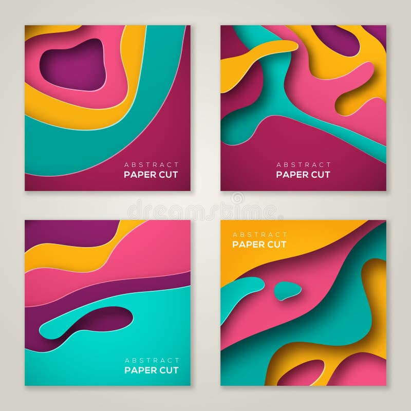 Square Banner Templates with Paper Cut Shapes Stock Vector ...