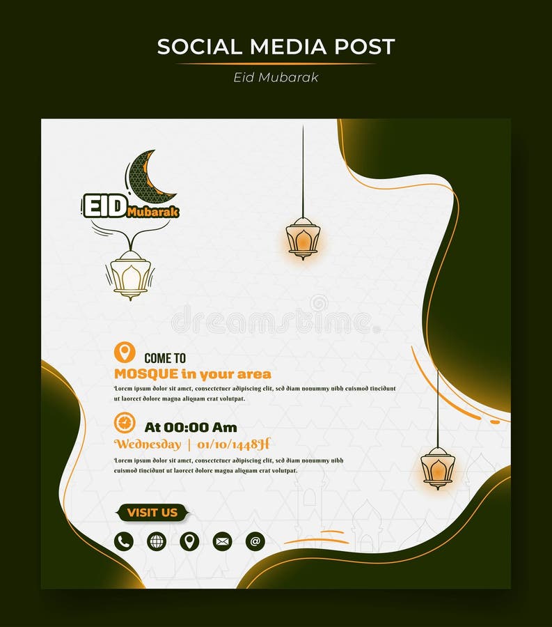 Square Banner in White and Green Design for Eid Mubarak. Islamic ...