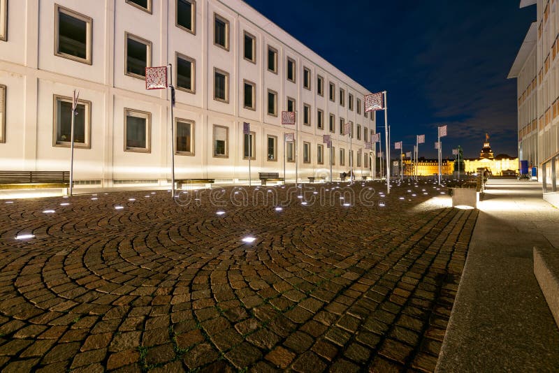 Square of Basic Rights in Karlsruhe, Germany at Night. 24 Double-sided ...