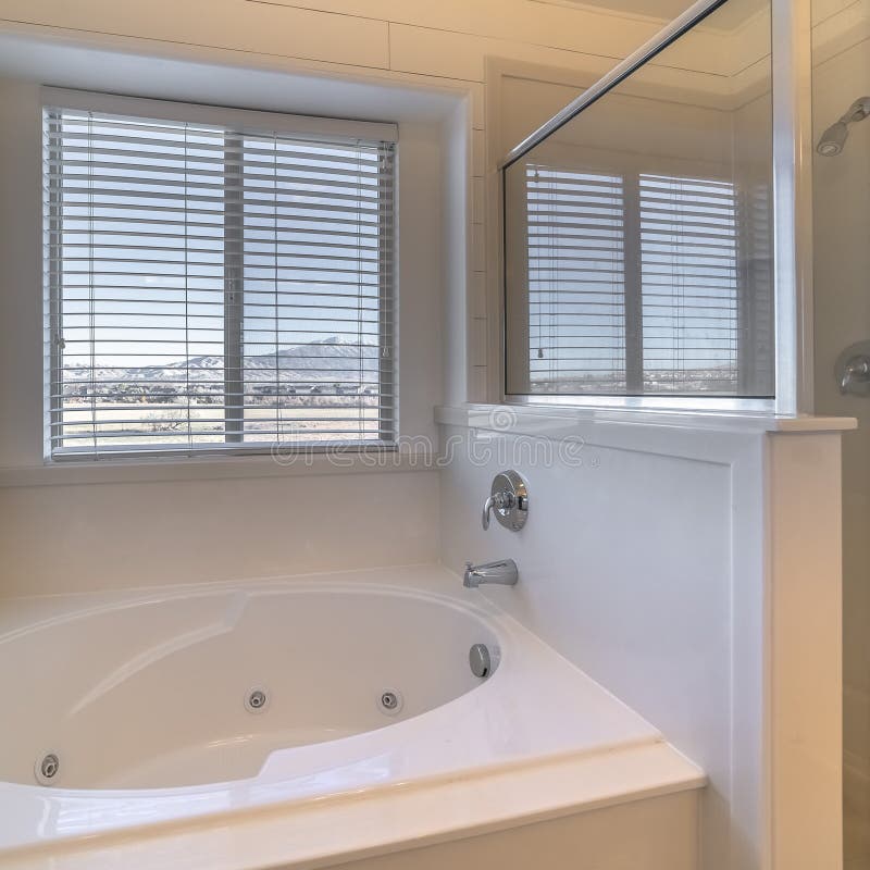 Square Bathroom Interior with Spa Bath or Jacuzzi Stock Photo - Image ...