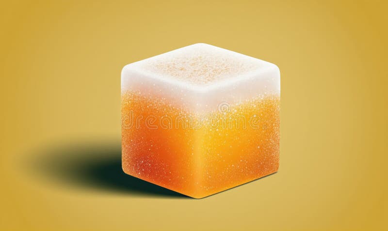 A Square of Beer Ice with a Layer of Foam on Top Sits on a Yellow ...