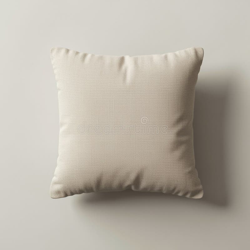 Square Beige Pillow with a Subtle Woven Texture, Casting a Soft Shadow ...