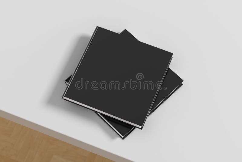 Square Black Hardcover Book Stack Mockup on the White Table Stock ...