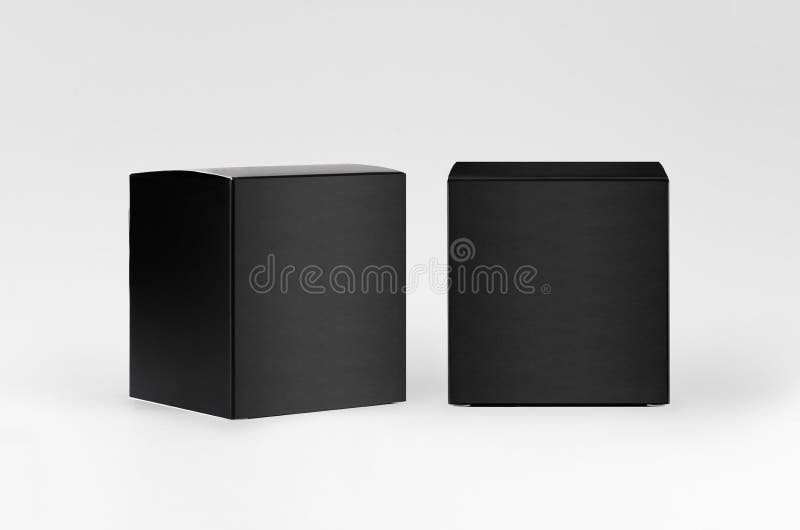 Square Black Paper Boxes Side, Front View Isolated, Mock Up of Packing ...