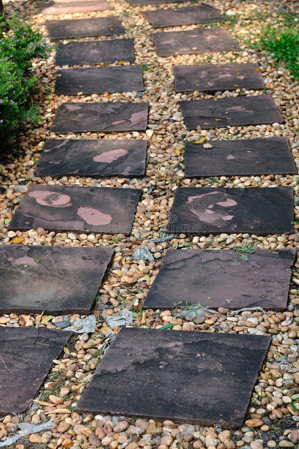 Square Block Walk Way through Garden Stock Image - Image of blossom ...
