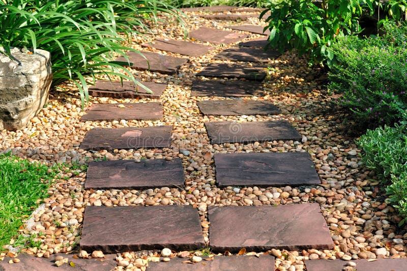 Square Block Walk Way through Garden Stock Photo - Image of path ...
