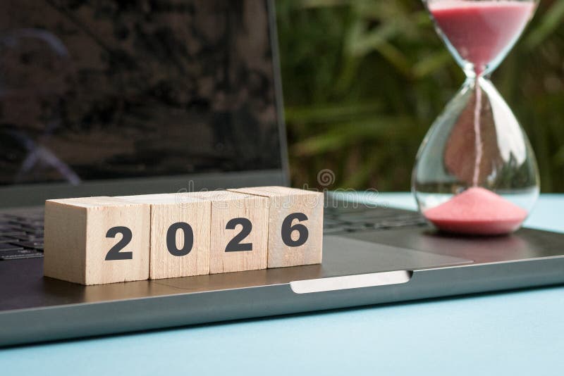 2026 on Square Blocks on Top of Laptop Stock Image - Image of notice ...