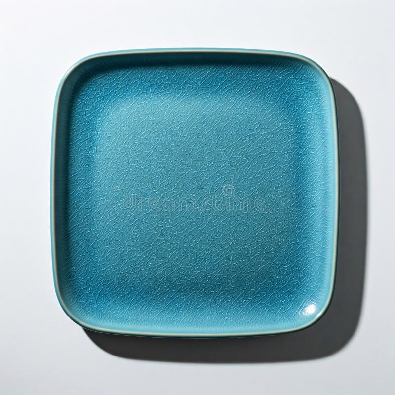 Empty Blue Ceramic Plate on a White Background, Top View, Square Front ...