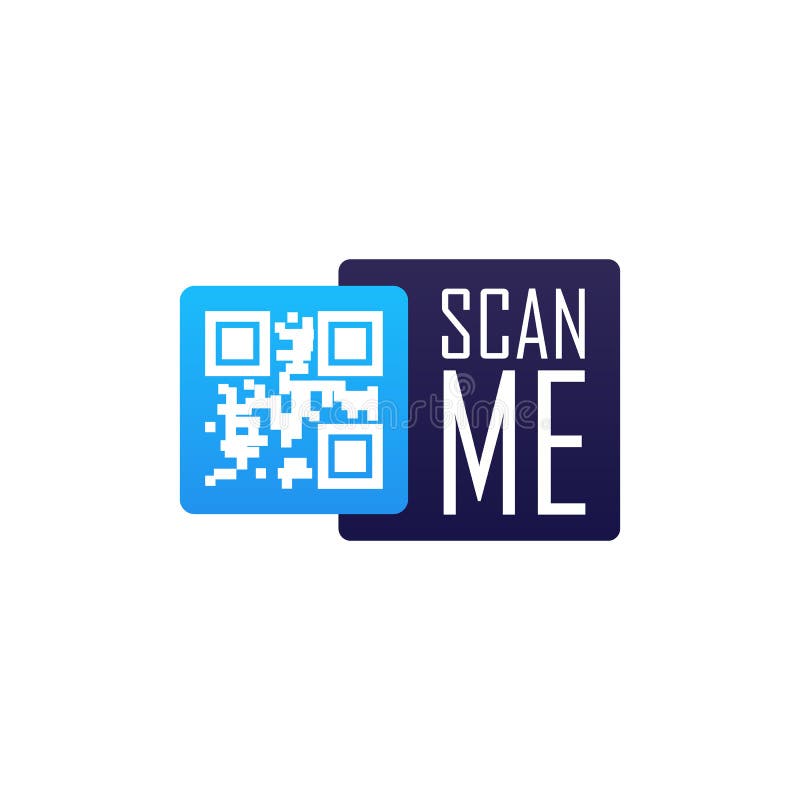 Square Blue Shapes with QR Code and Scan Me Text Flat Style Stock ...