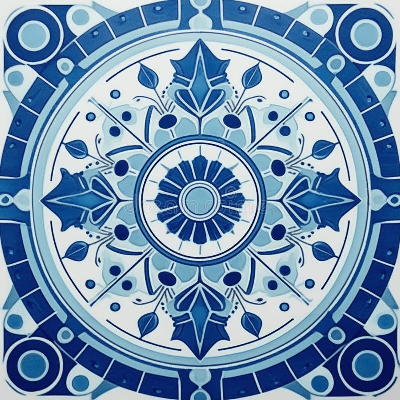 A Square Blue and White Ceramic Tile with a Floral Pattern Stock ...