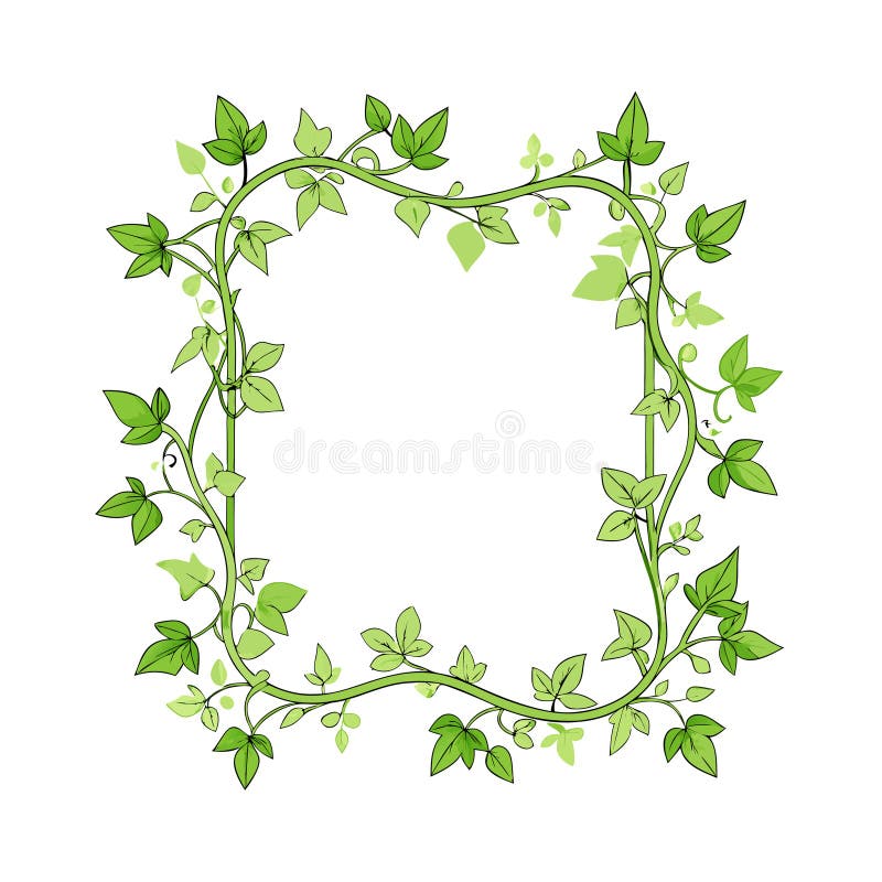 Botanical Square Frame with Climbing Green Vines and Leaves, on White ...