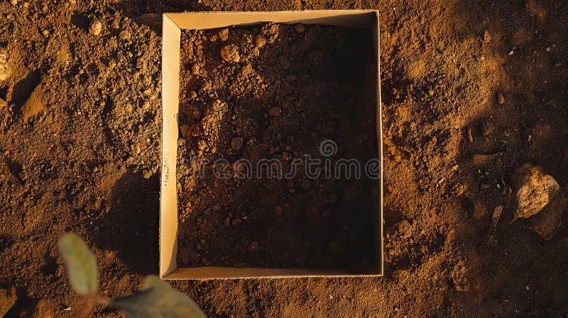A Square Box Filled with Dirt Sitting on Top of a Dirt Ground Stock ...