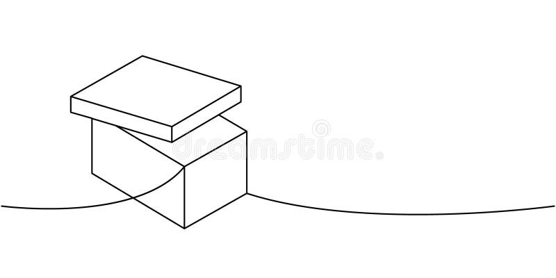 Square Box One Line Continuous Drawing. Carton Delivery Packaging Box ...