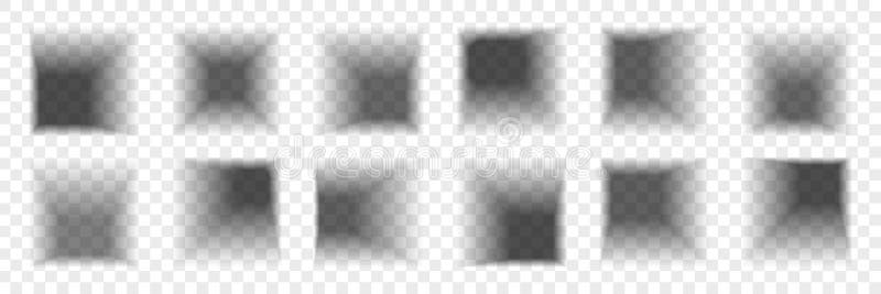 Square Box Shadow Effects. Realistic Overlay and Transparent Shades. Object Blur Border Set ...
