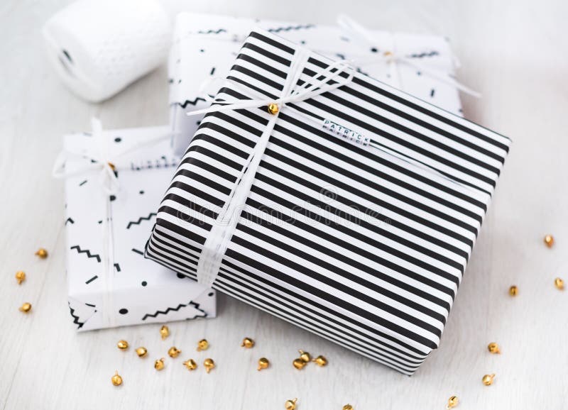 Square Boxes of Different Sizes Wrapped Gifts Ribbons Stock Image ...