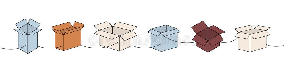 Square Boxes One Line Colored Continuous Drawing. Package Boxes. Vector ...