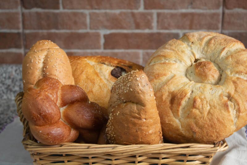 Square Bread Basket with Some Bread Ready for Breakfast Stock Photo ...