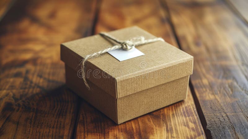 Square Brown Craft Box with a Mockup of a White Tag on the Lid without ...