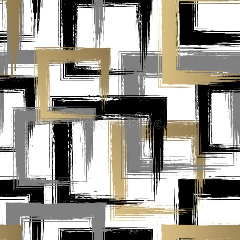 Square Brush Strokes Seamless Pattern. Repeating Gold Random Grunge ...