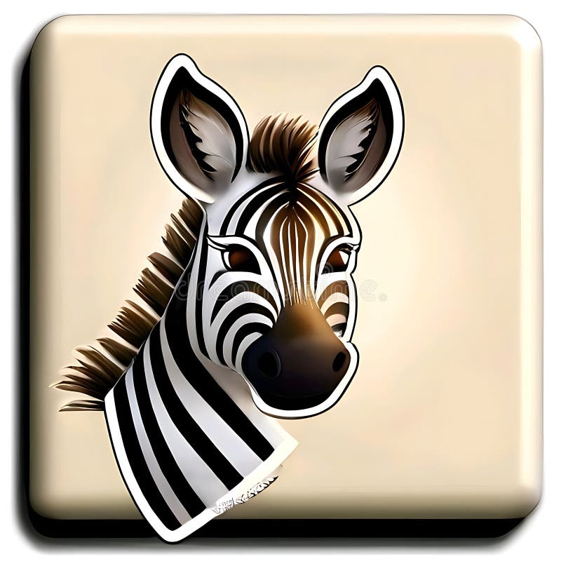 A Square Button Featuring a Zebra. Stock Illustration - Illustration of ...