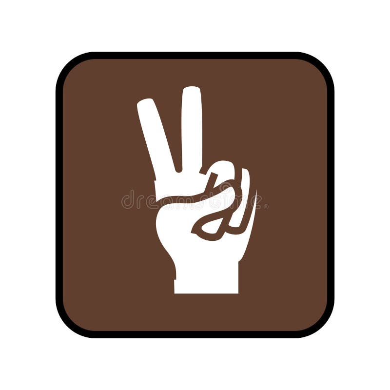 Square Button with Open Hand in Victory Signal Stock Vector ...