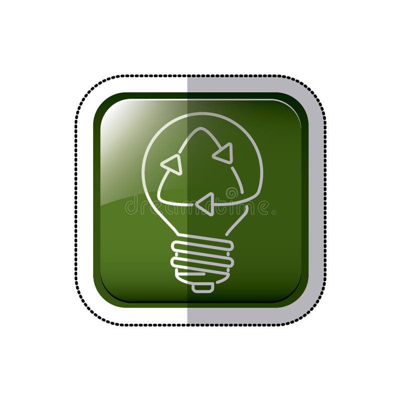 Square Button Sticker with Light Bulb and Recyled Sign Stock Vector ...