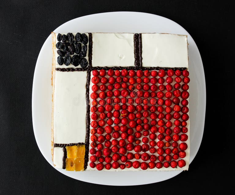 Square Cake on a Black Background. Mondrian Cake Stock Photo - Image of ...