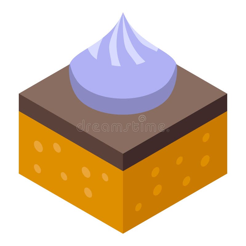 Square Cake with Cream Being Covered with Chocolate Glaze Isometric ...
