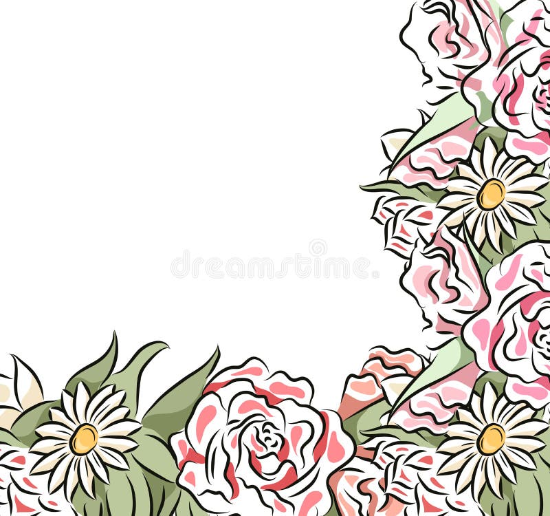 Square Card with Delicate Drawn Flowers. Frame of Flowers Stock Vector ...